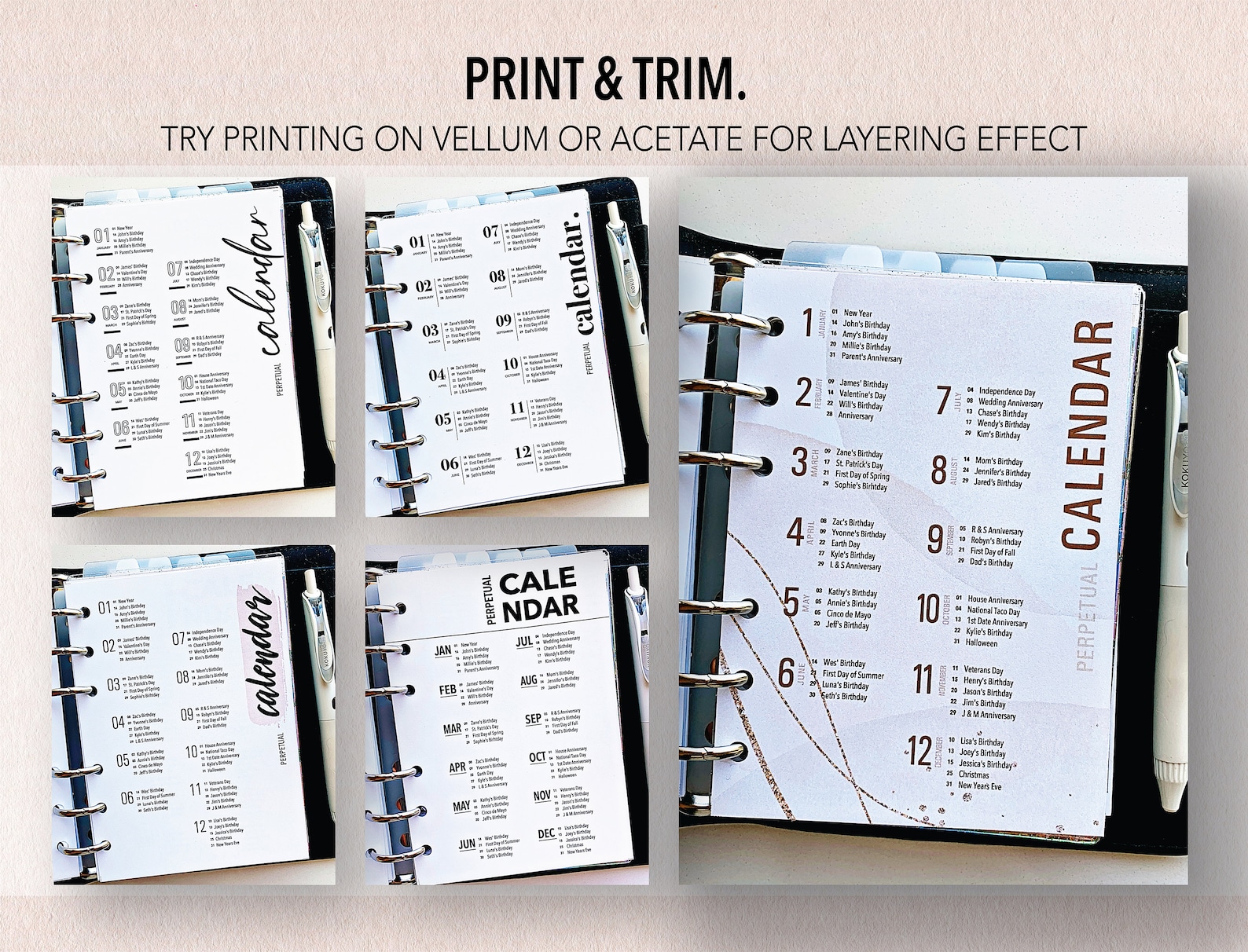A6 *FILLABLE* PERPETUAL Calendar Bundle | Fillable & Printable | 5 ...