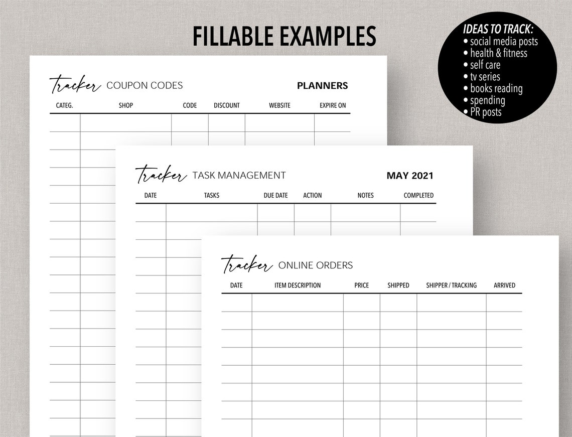 PERSONAL FILLABLE Versatile CATEGORIZED List Tracker - Etsy