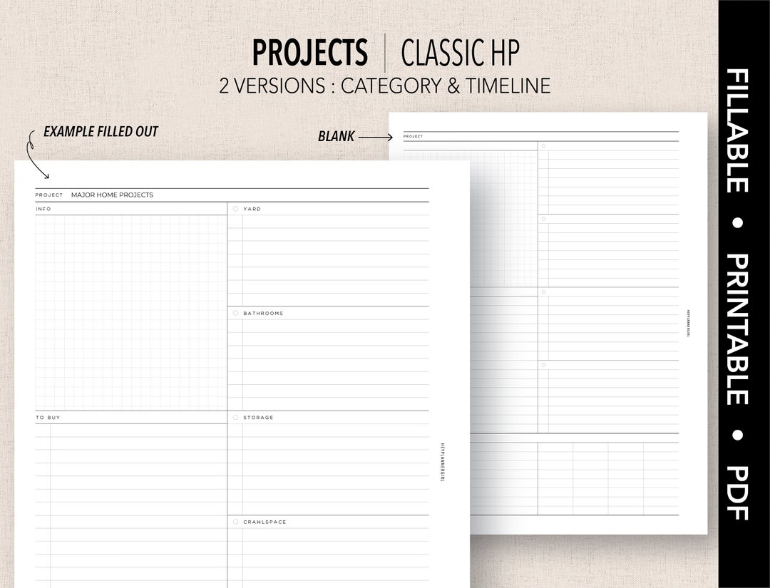 CLASSIC_HP *FILLABLE* PROJECTS Insert | Fillable & Printable | 2 ...