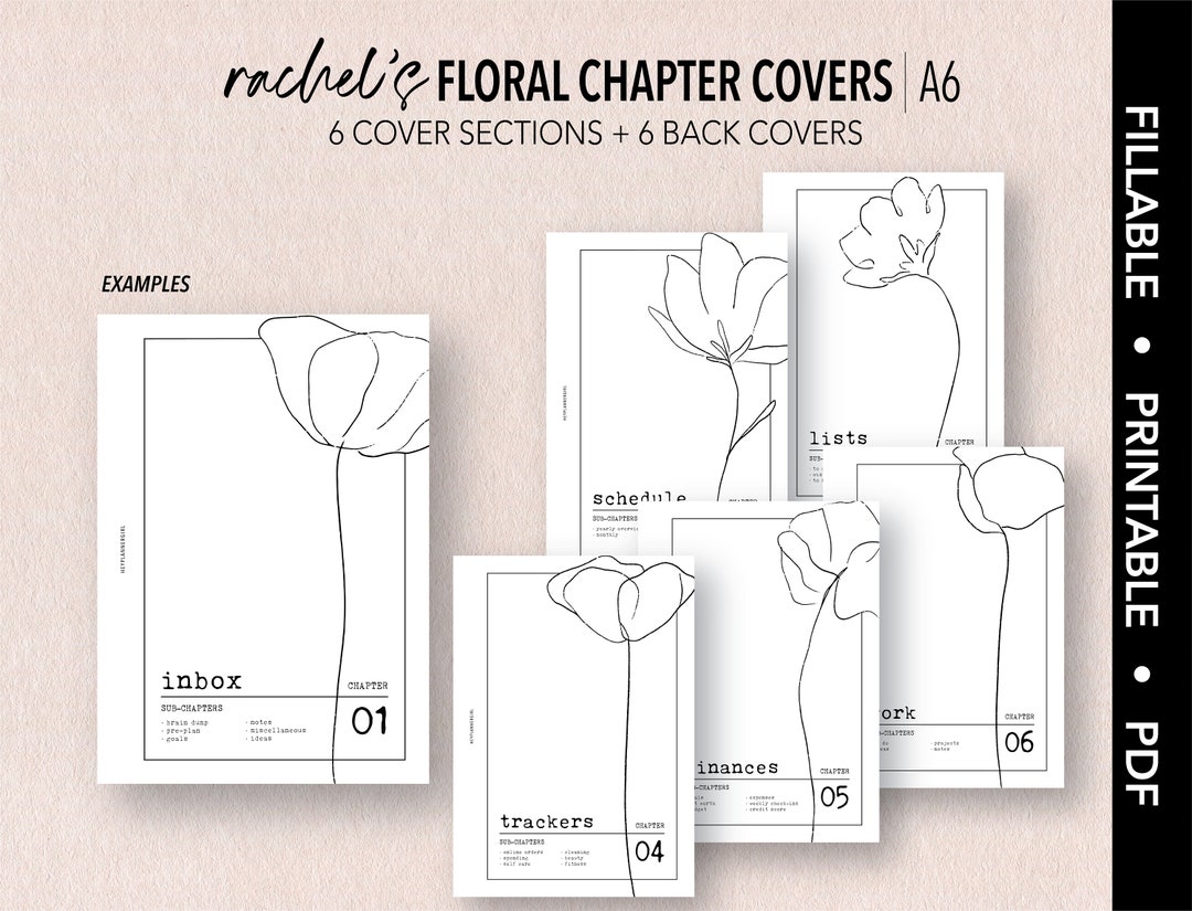 A6 *FILLABLE* RACHEL'S FLORAL Chapter Covers | Fillable & Printable | 6 ...