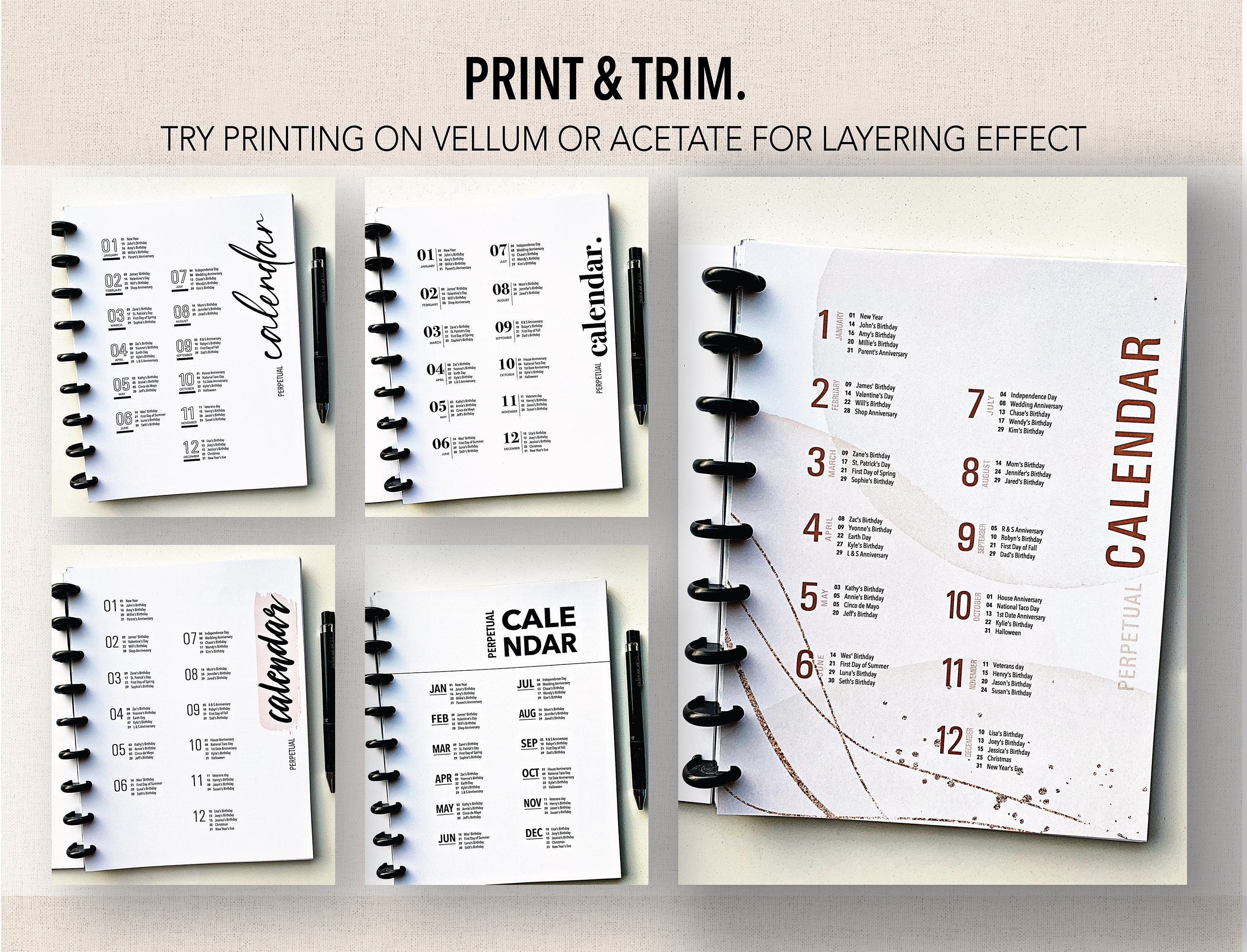 CLASSIC HP FILLABLE Perpetual Calendar Bundle Fillable & | Etsy Canada