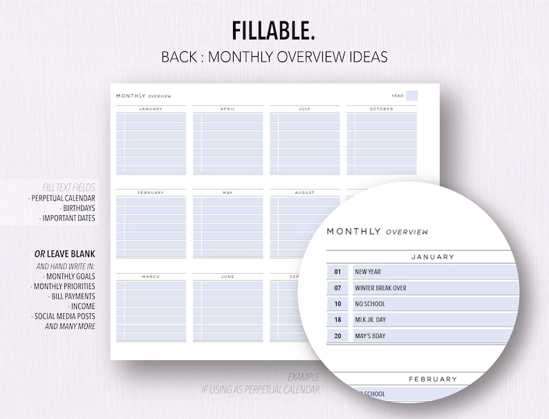 FRANKLIN COVEY Compact FILLABLE Yearly / Monthly Overview | Etsy
