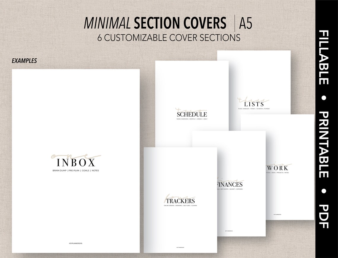 A5 FILLABLE minimal SECTION COVERS Fillable & Printable | Etsy