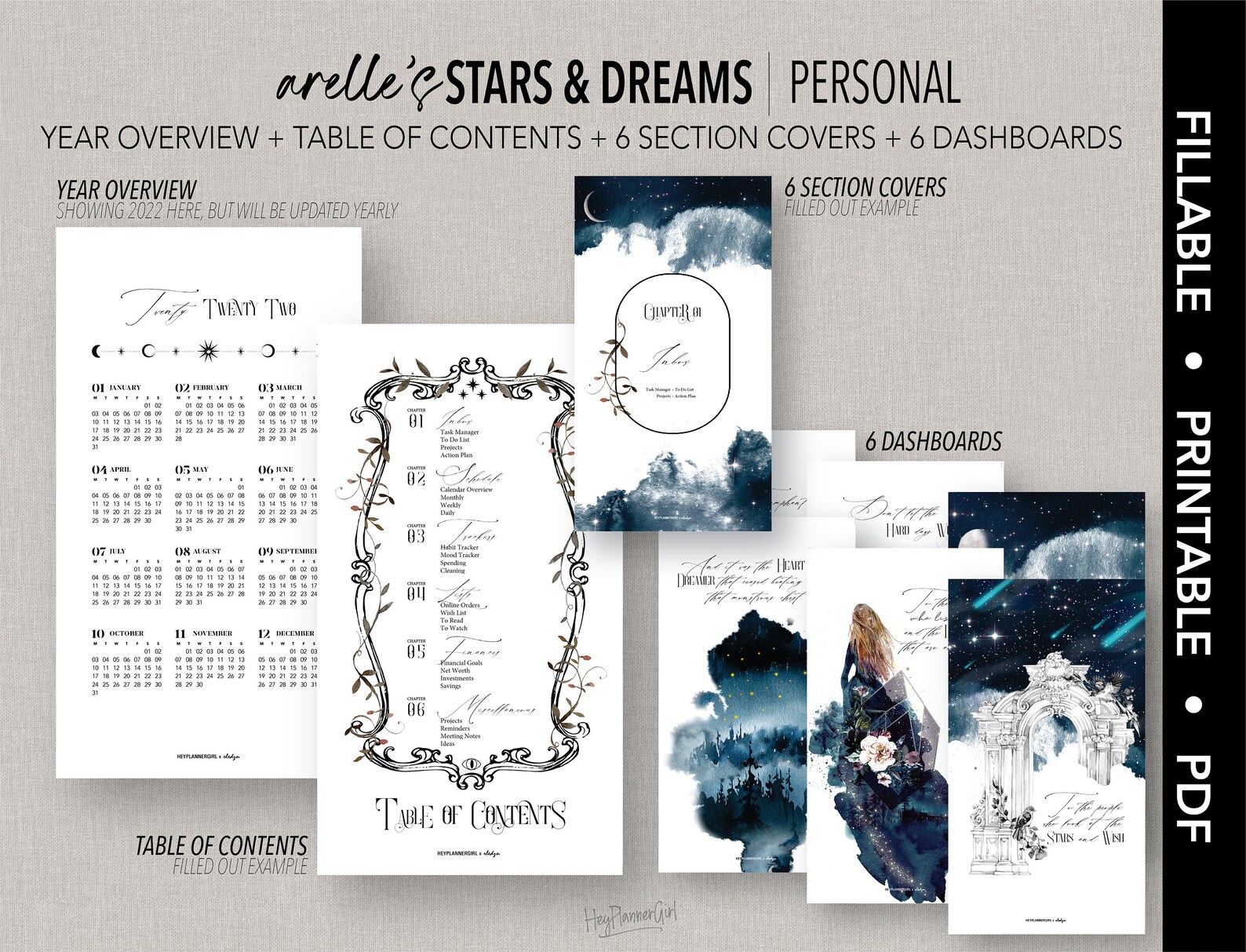 PERSONAL *FILLABLE* Stars & Dreams Bundle | Fillable | Table of ...