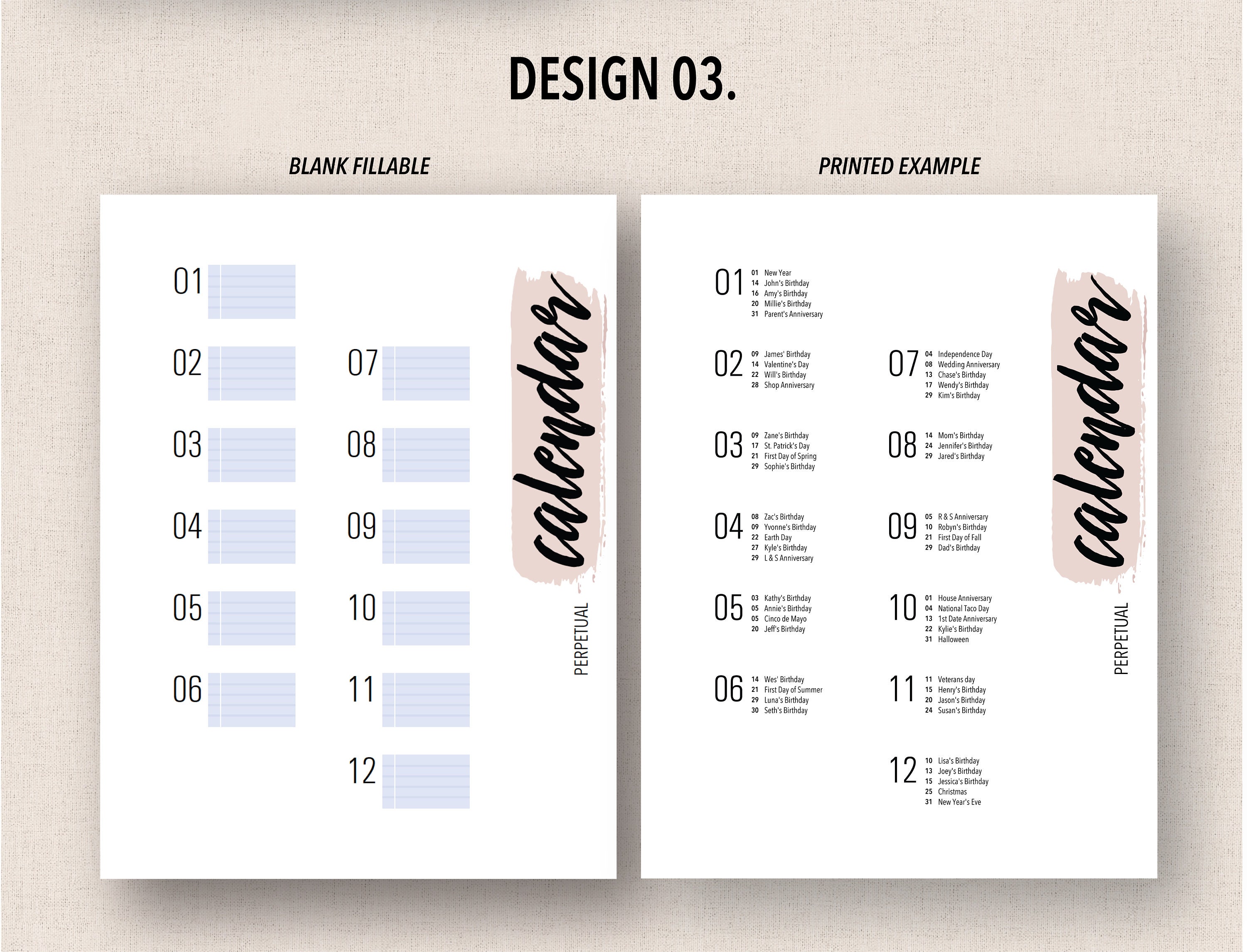 CLASSIC HP FILLABLE Perpetual Calendar Bundle Fillable & | Etsy Canada