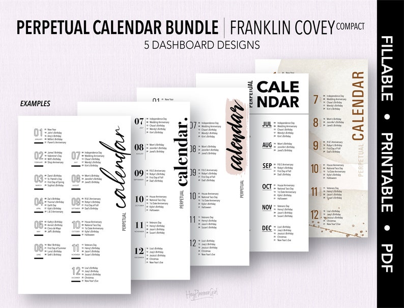 FRANKLIN COVEY Compact FILLABLE Perpetual Calendar Bundle | Etsy