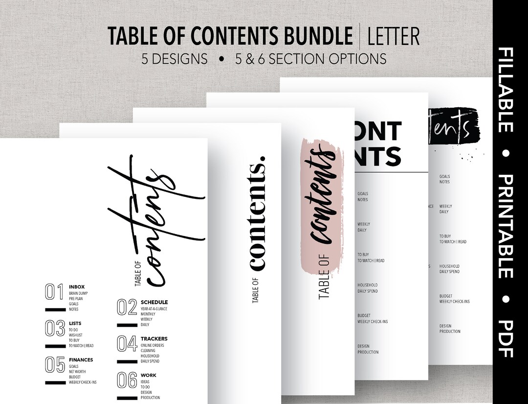 LETTER *FILLABLE* Table of Contents Bundle | Fillable & Printable ...