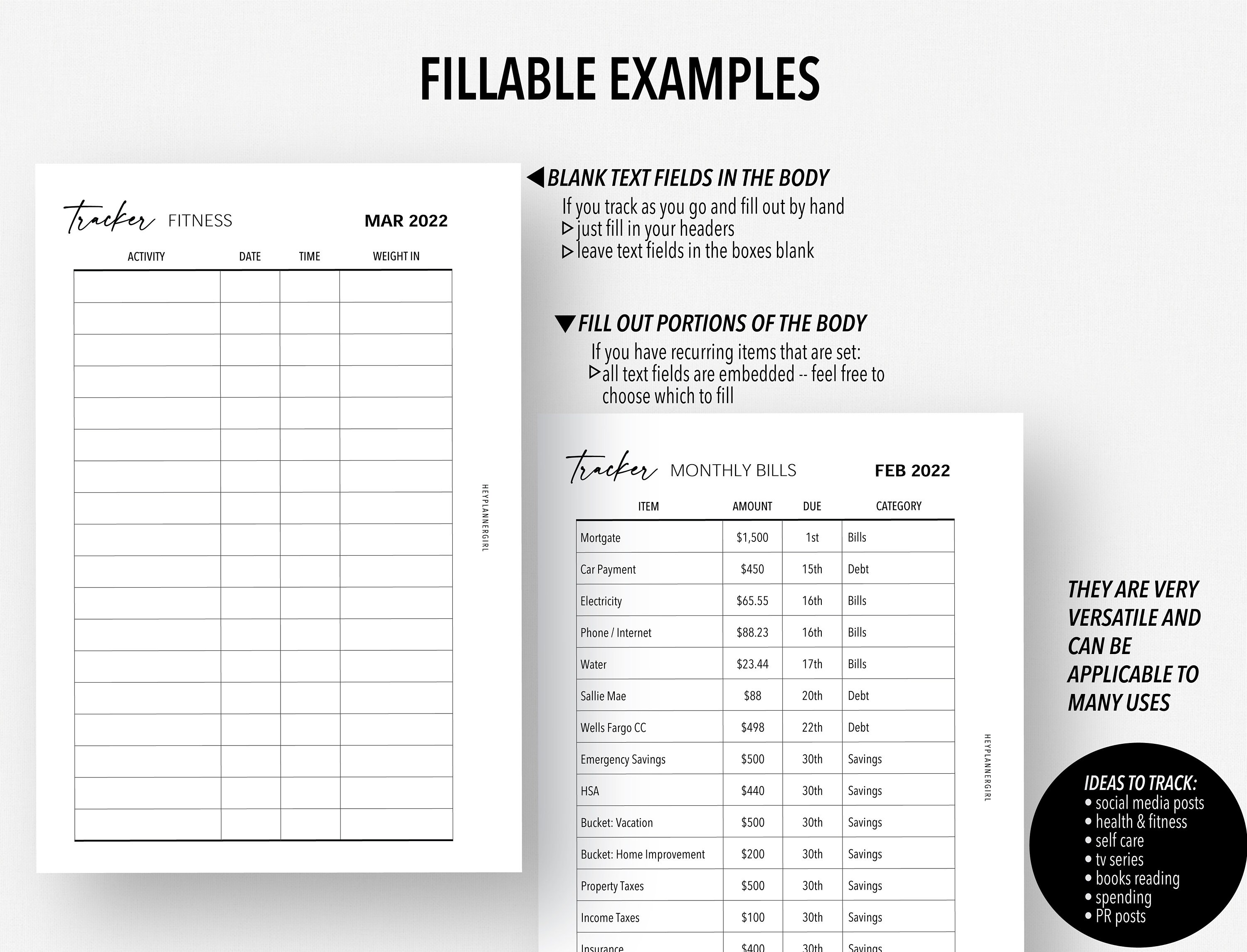 POCKET *FILLABLE* Versatile CATEGORIZED List Tracker | Fillable ...