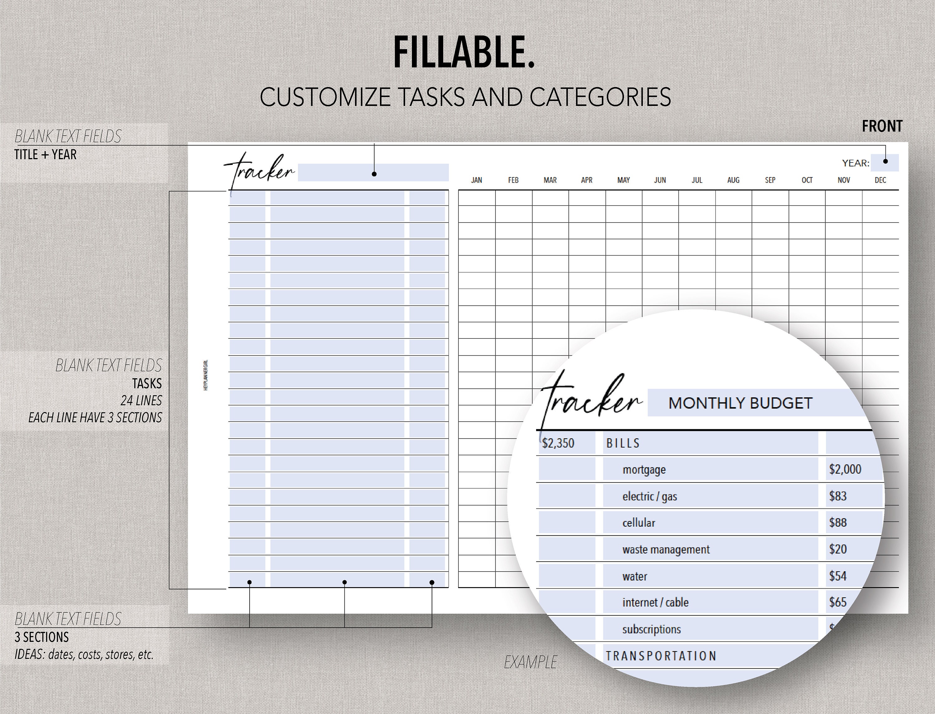 PERSONAL FILLABLE ANNUAL Tracker Fold Out Insert Fillable - Etsy Canada