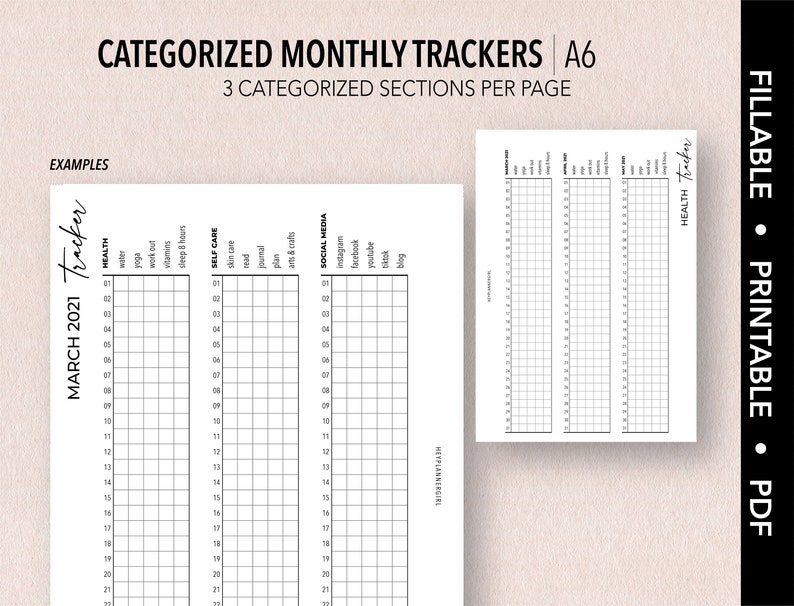 A6 FILLABLE CATEGORIZED Monthly Trackers Fillable & - Etsy
