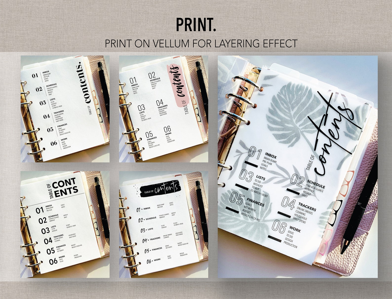 PERSONAL WIDE *FILLABLE* Table of Contents Bundle | Fillable ...