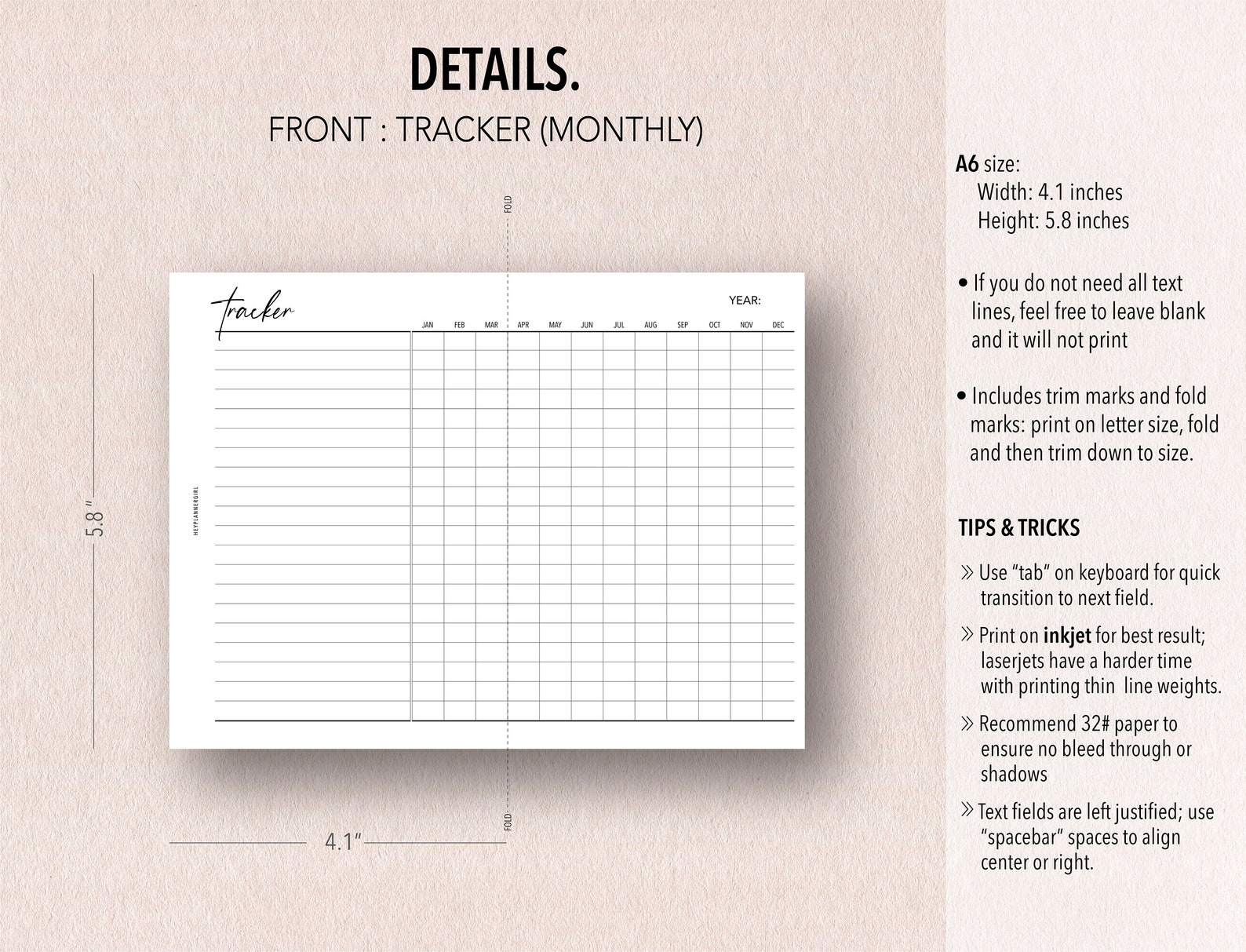 A6 FILLABLE Annual Tracker Fold Out Insert Fillable & Printable Minimal ...