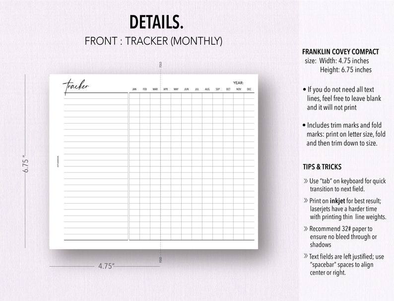 FRANKLIN COVEY Compact FILLABLE Annual Tracker Fold Out - Etsy