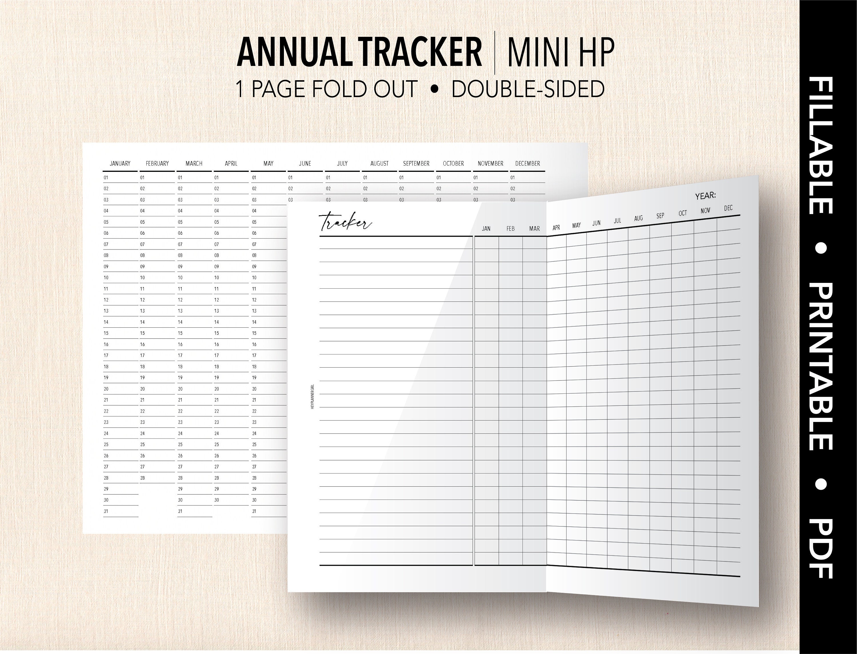 MINIHP FILLABLE ANNUAL Tracker Fold Out Insert Fillable & - Etsy