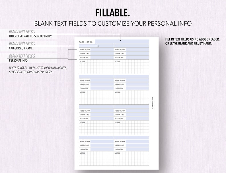 FRANKLIN COVEY Compact FILLABLE Password Tracker Fillable - Etsy