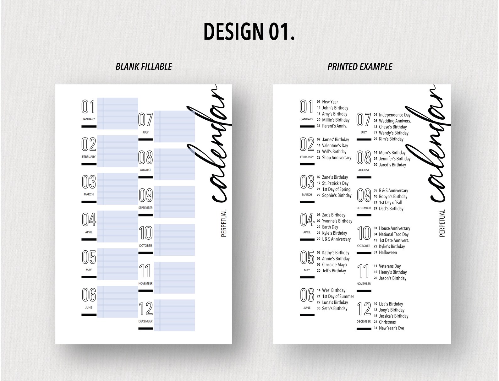 POCKET *FILLABLE* PERPETUAL Calendar Bundle | Fillable & Printable | 5 ...