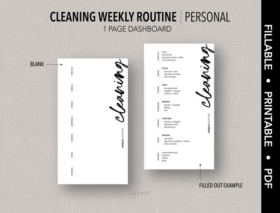 PERSONAL FILLABLE Cleaning WEEKLY Routine Insert Fillable | Etsy