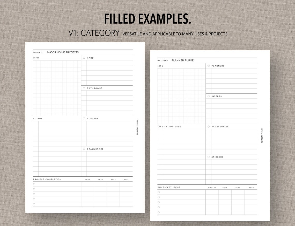 PERSONAL_WIDE FILLABLE PROJECTS Insert Fillable & - Etsy