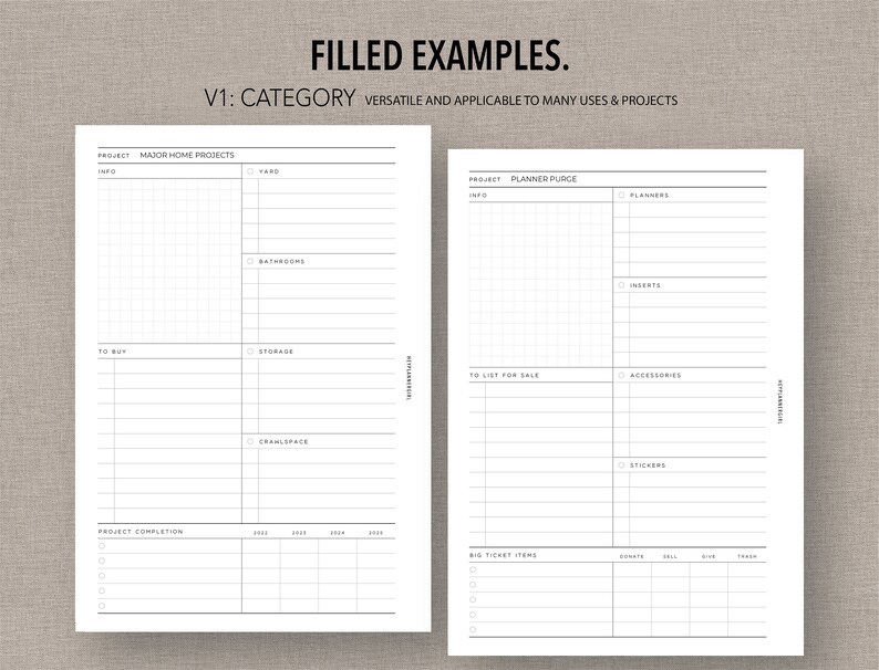 PERSONAL_WIDE FILLABLE PROJECTS Insert Fillable & - Etsy