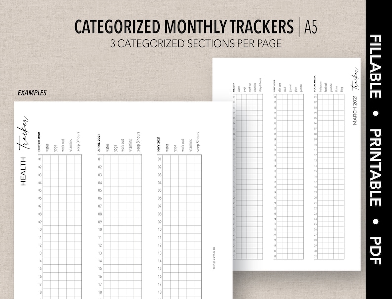 A5 FILLABLE CATEGORIZED Monthly Trackers Fillable & - Etsy