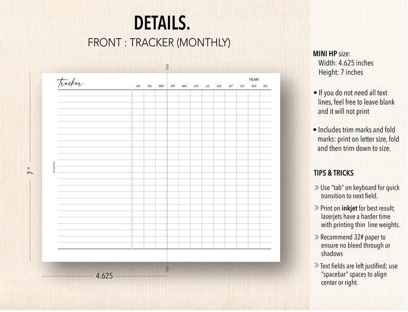 MINIHP FILLABLE ANNUAL Tracker Fold Out Insert Fillable & - Etsy