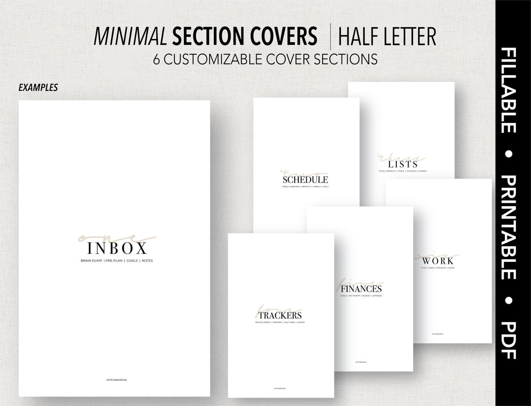 HALF LETTER *FILLABLE* {minimal} Section Covers | Fillable & Printable ...