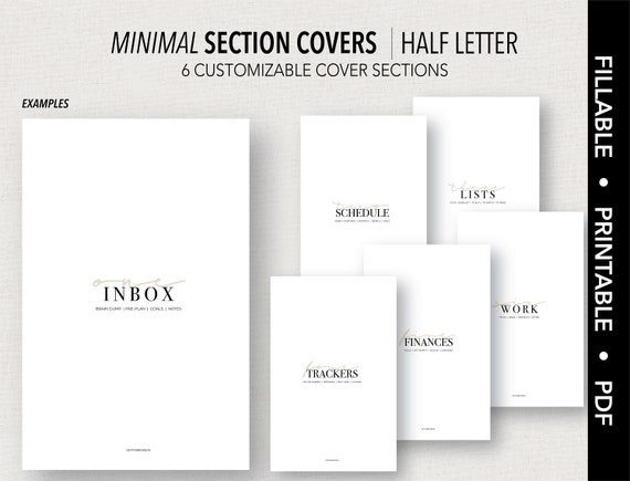 HALF LETTER FILLABLE minimal Section Covers Fillable & - Etsy