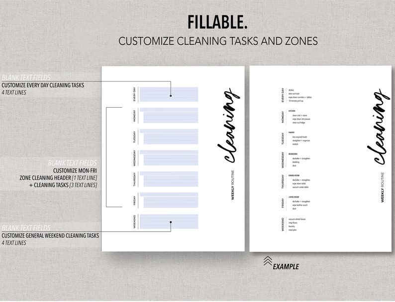 LETTER FILLABLE CLEANING Weekly Routine Insert Fillable & - Etsy
