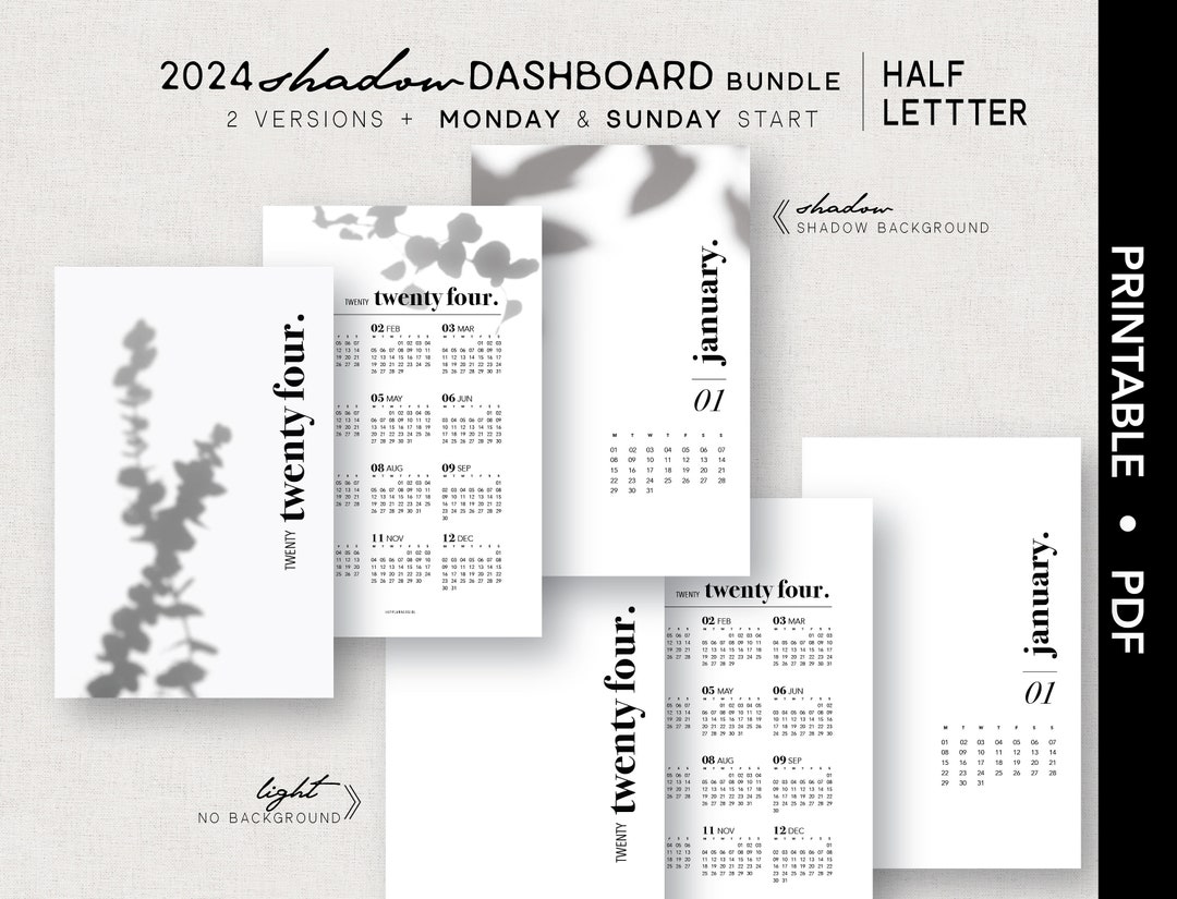 HALF LETTER SHADOW 2024 Dashboard Bundle Printable Calendar ...