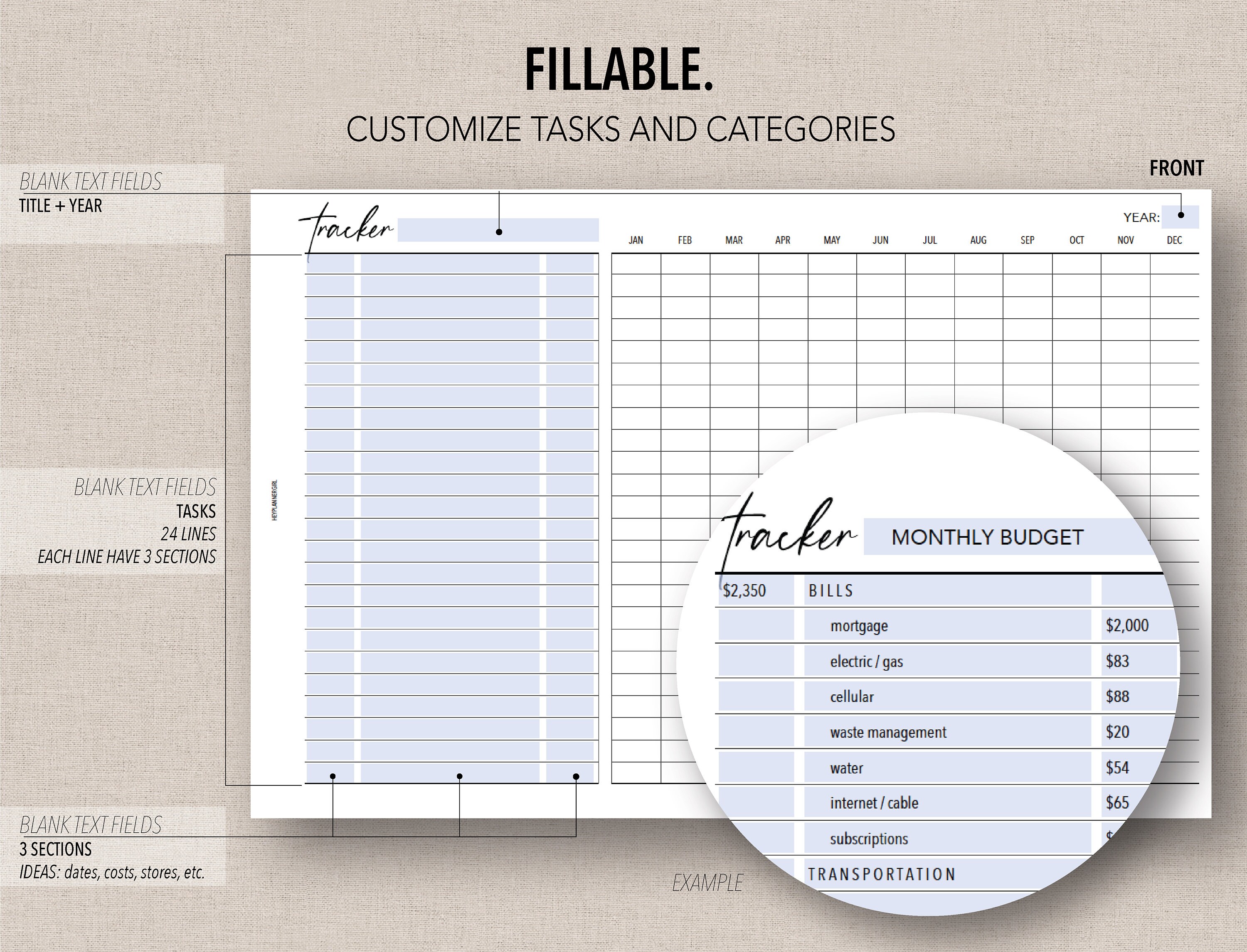 A5 FILLABLE ANNUAL Tracker Fold Out Insert Fillable & - Etsy Australia
