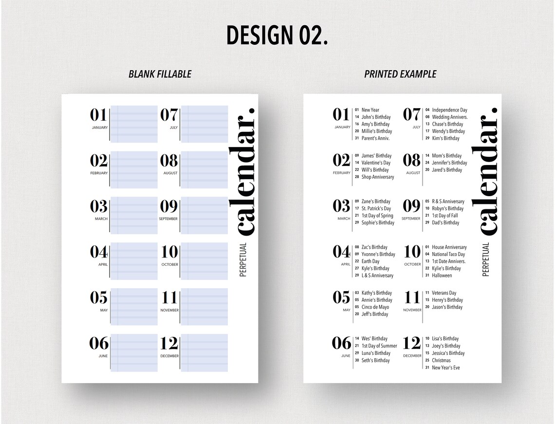 POCKET *FILLABLE* PERPETUAL Calendar Bundle | Fillable & Printable | 5 ...