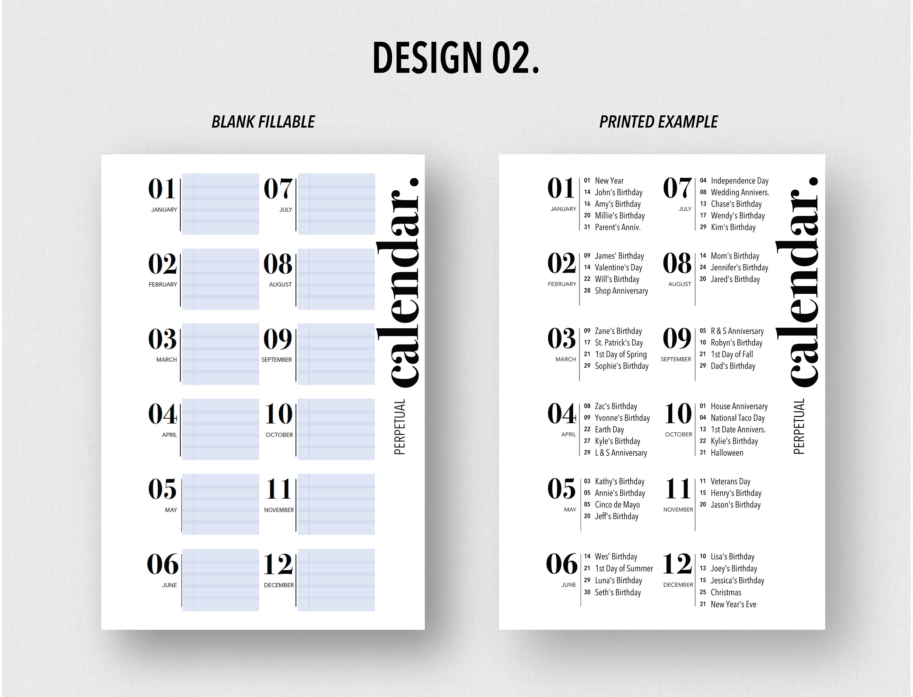 POCKET *FILLABLE* PERPETUAL Calendar Bundle | Fillable & Printable | 5 ...