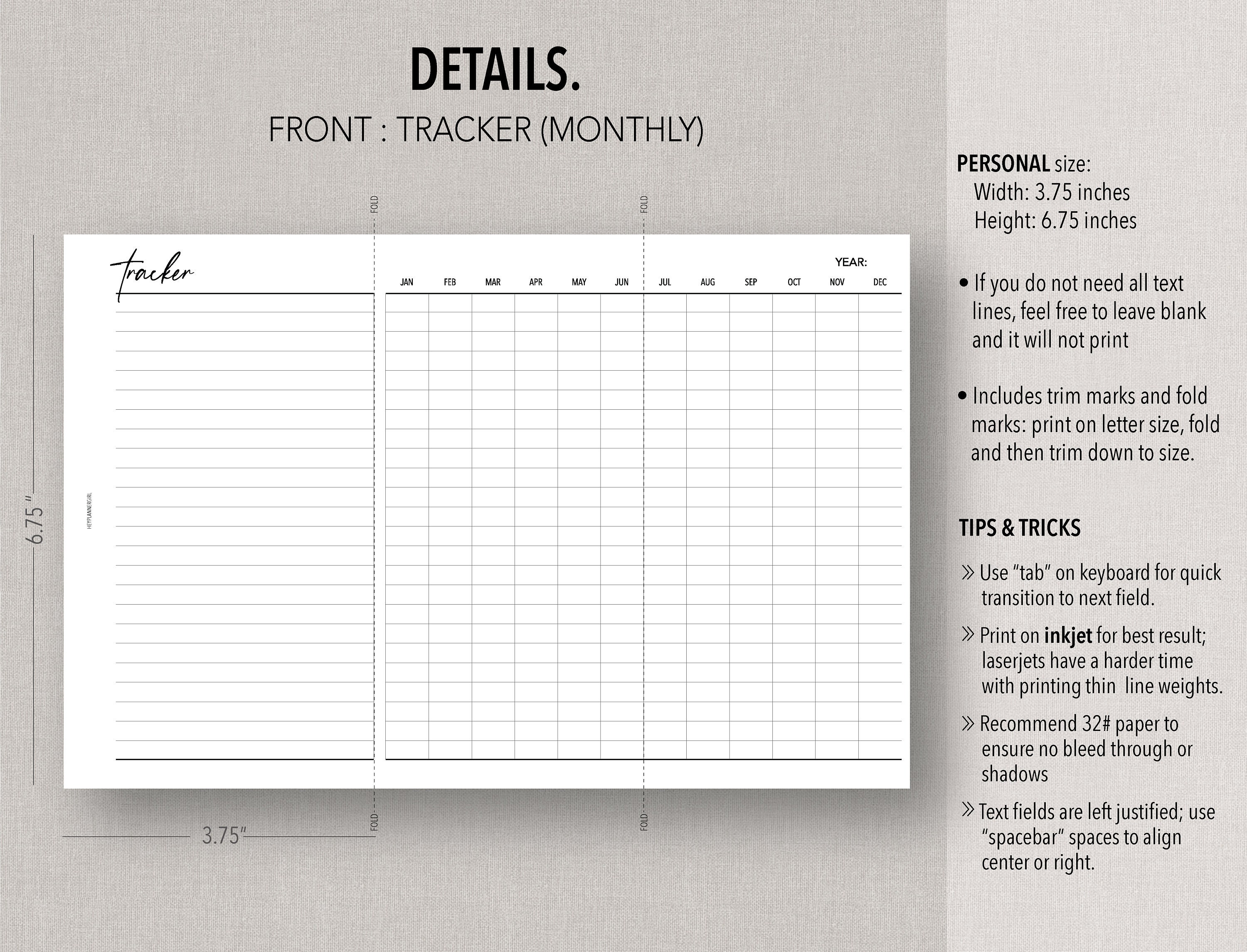 PERSONAL FILLABLE ANNUAL Tracker Fold Out Insert Fillable - Etsy Canada