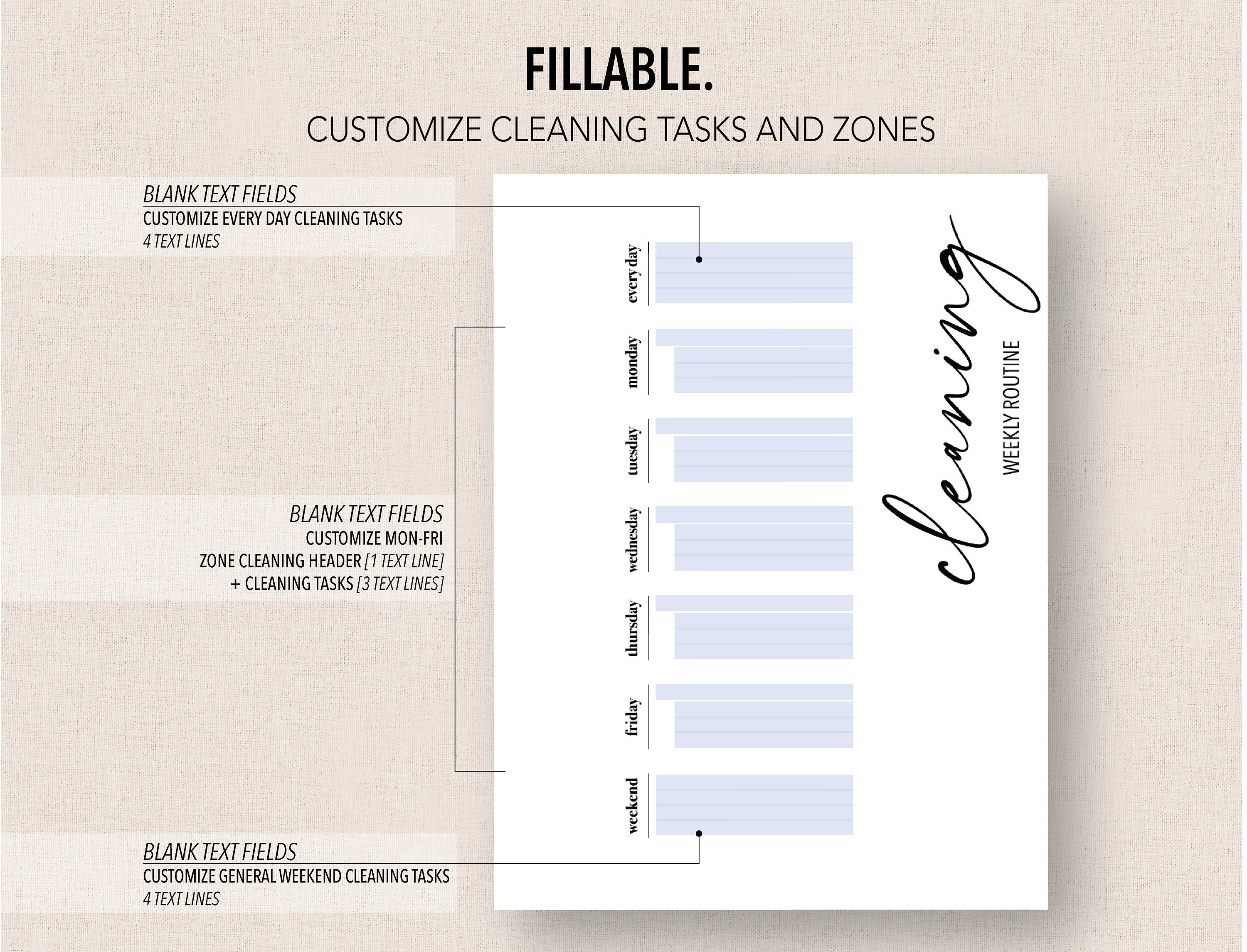CLASSIC HP FILLABLE Cleaning Weekly Routine Insert - Etsy