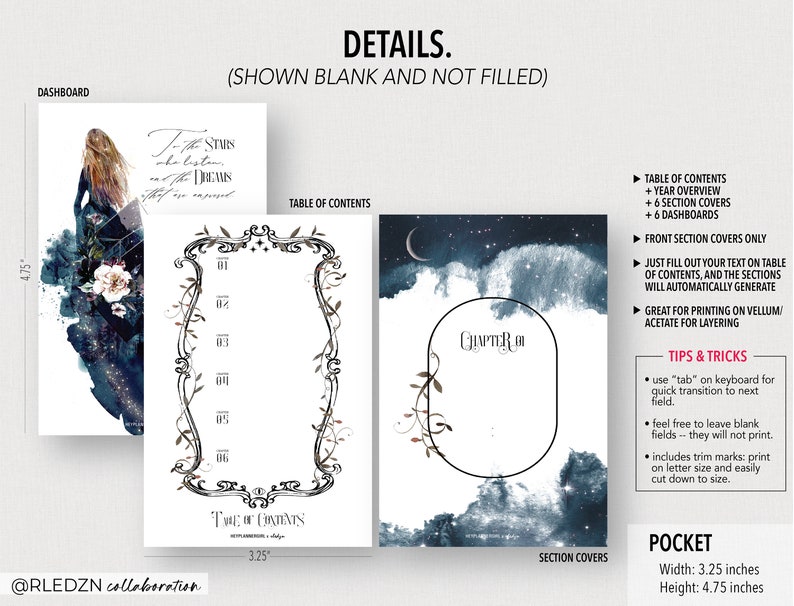 POCKET *FILLABLE* Stars & Dreams Bundle | Fillable Printable | Table of ...
