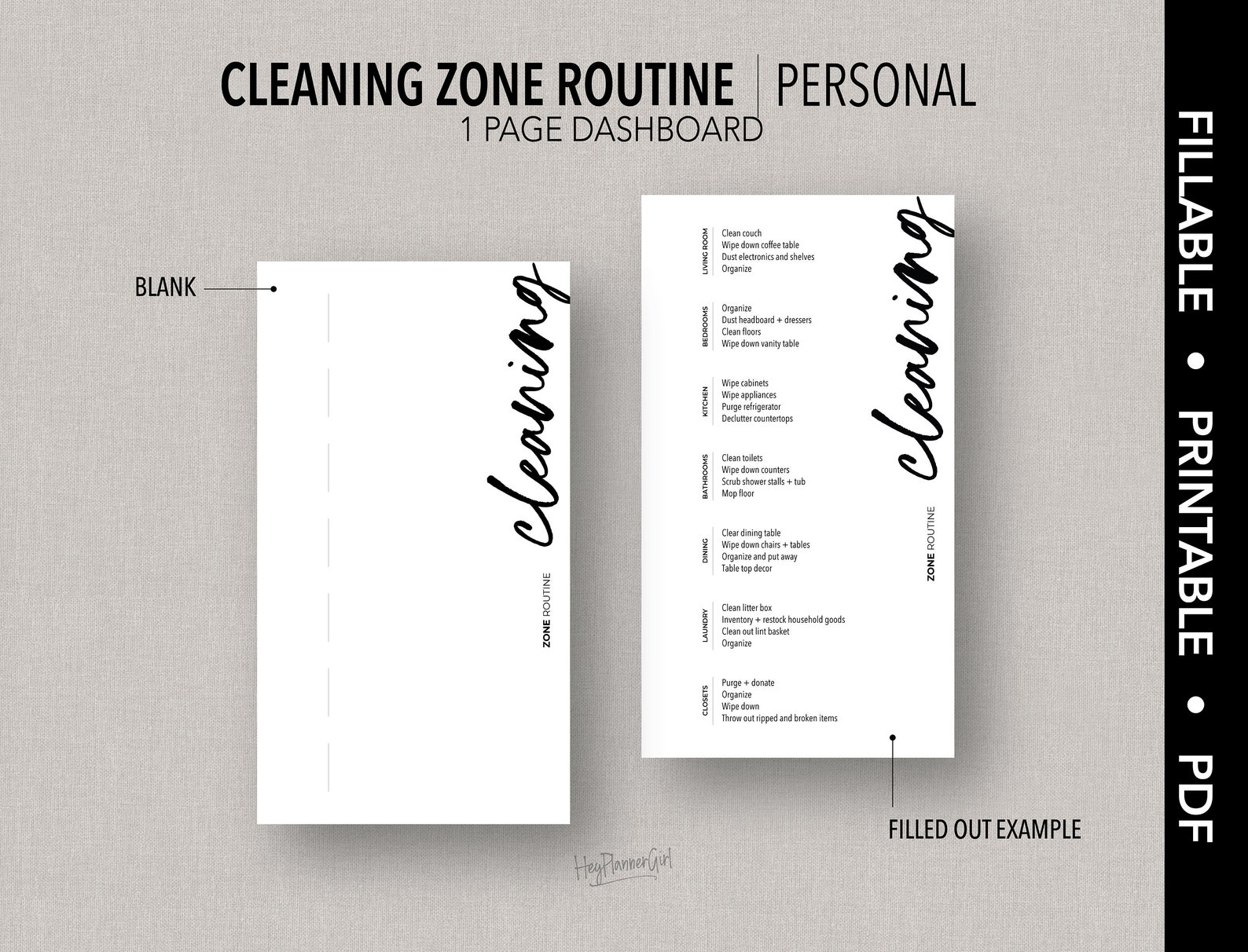 PERSONAL FILLABLE Cleaning ZONE Routine Insert Fillable & - Etsy