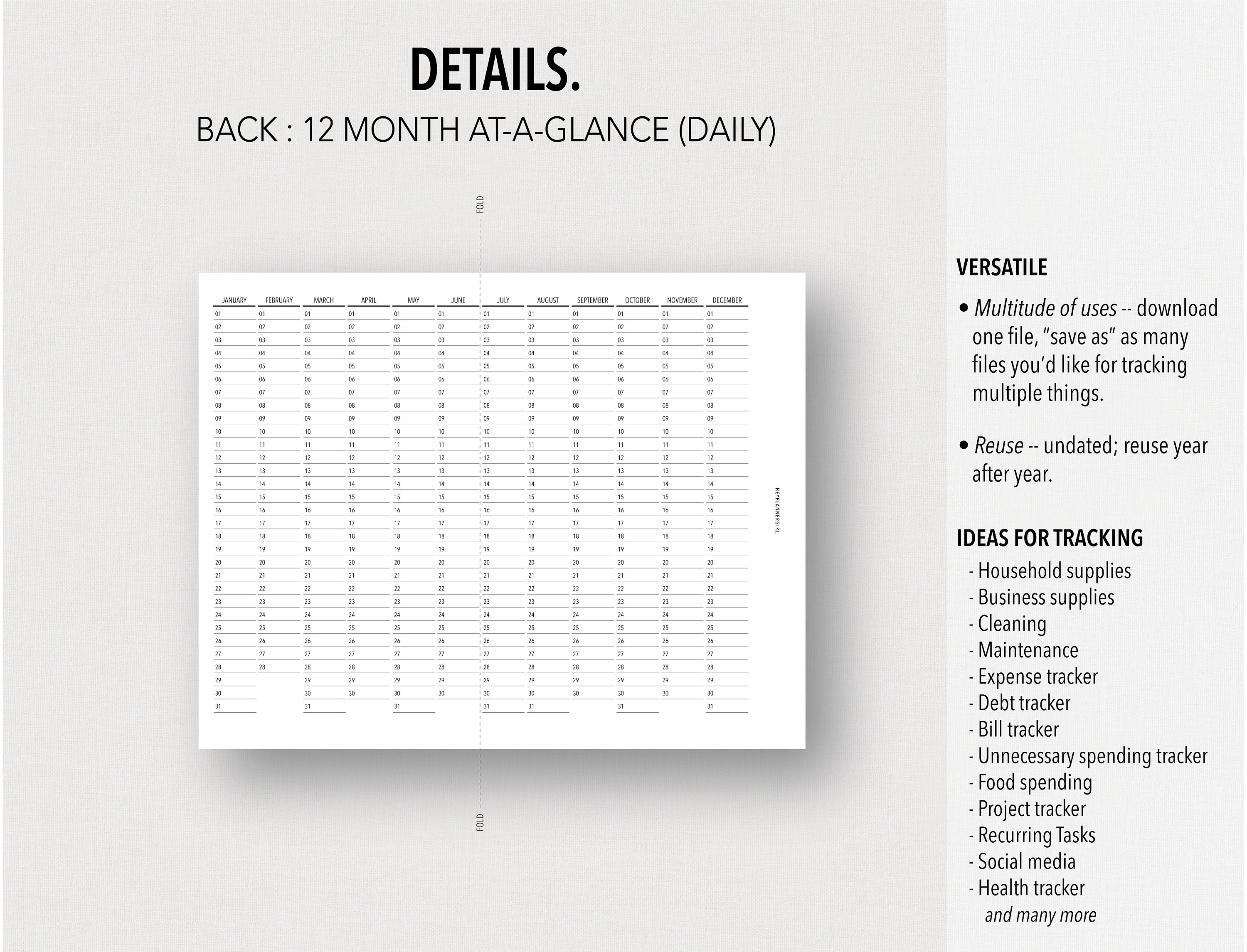 POCKET FILLABLE ANNUAL Tracker Fold Out Insert Fillable & - Etsy