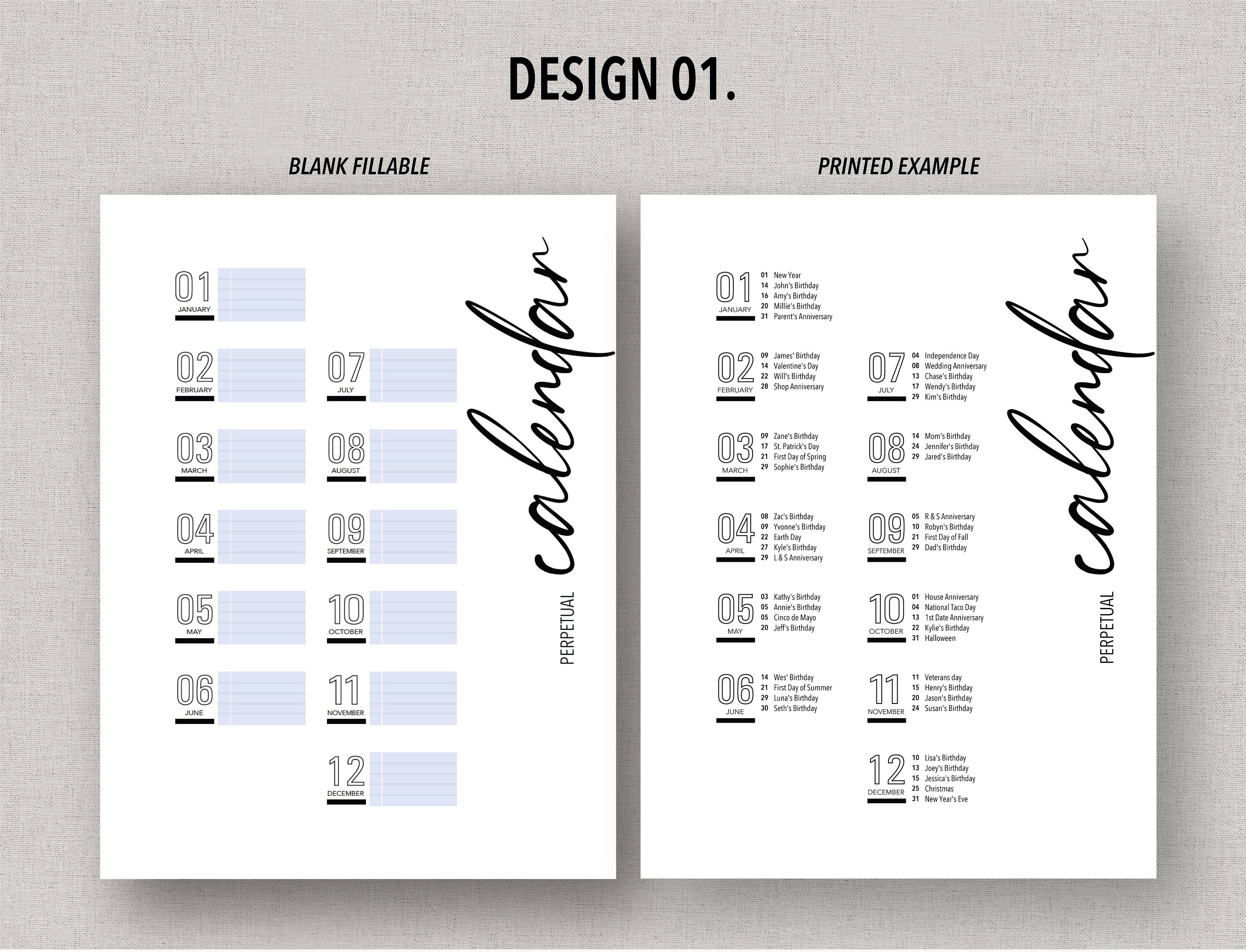 LETTER *FILLABLE* Perpetual Calendar Bundle | Fillable & Printable | 5 ...