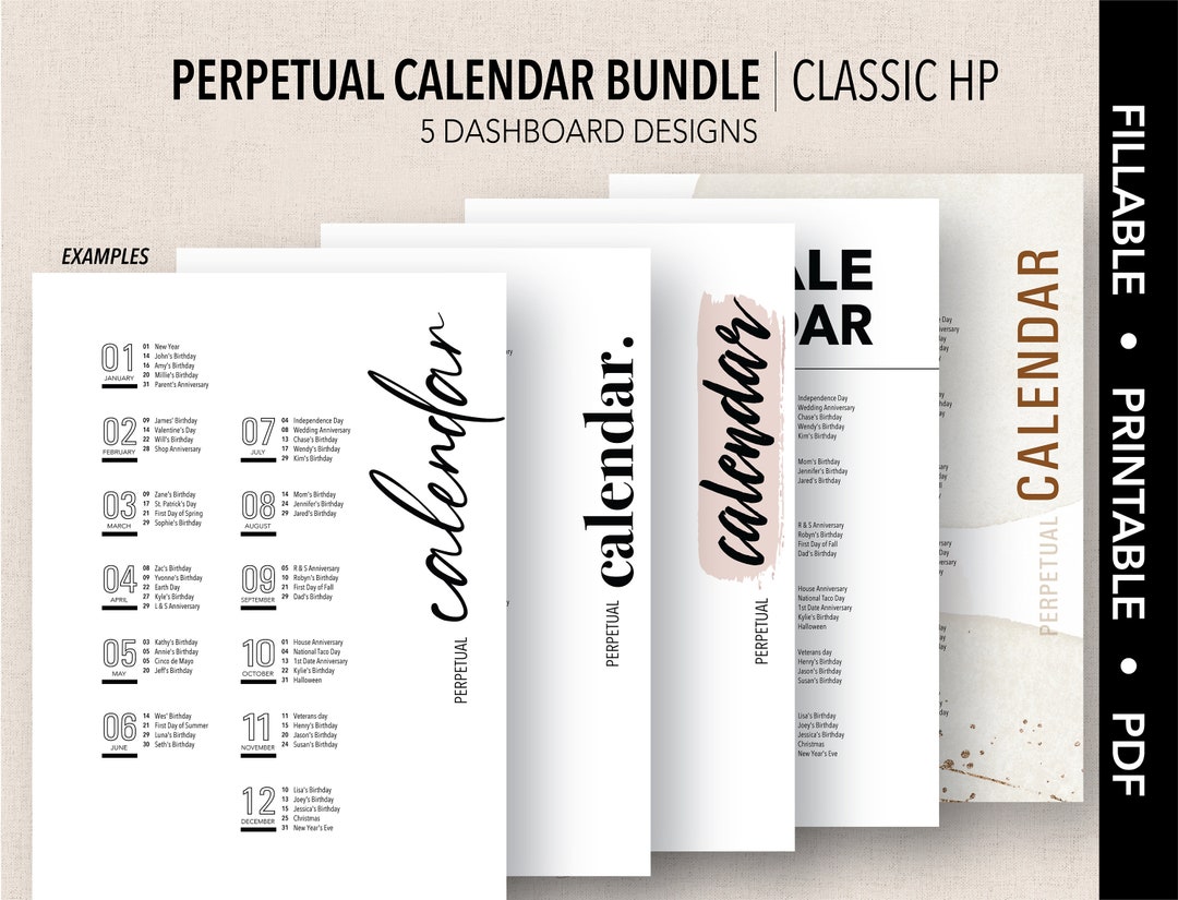 CLASSIC HP *FILLABLE* Perpetual Calendar Bundle | Fillable & Printable ...