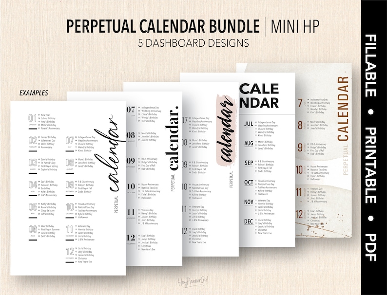 MINI HP FILLABLE Perpetual Calendar Bundle Fillable & | Etsy