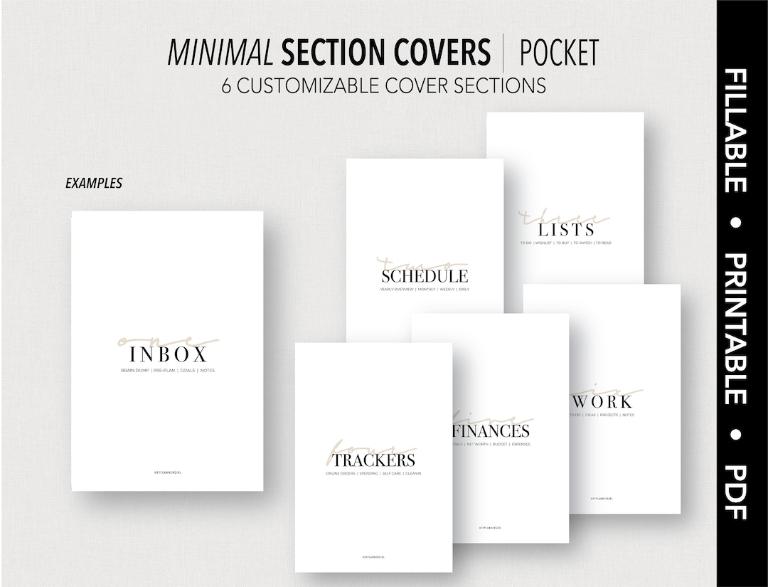 POCKET *FILLABLE* {minimal} SECTION Covers | Fillable & Printable | 6 ...