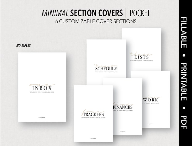 Paper POCKET *FILLABLE* {script} SECTION Covers Fillable & Printable 6 ...
