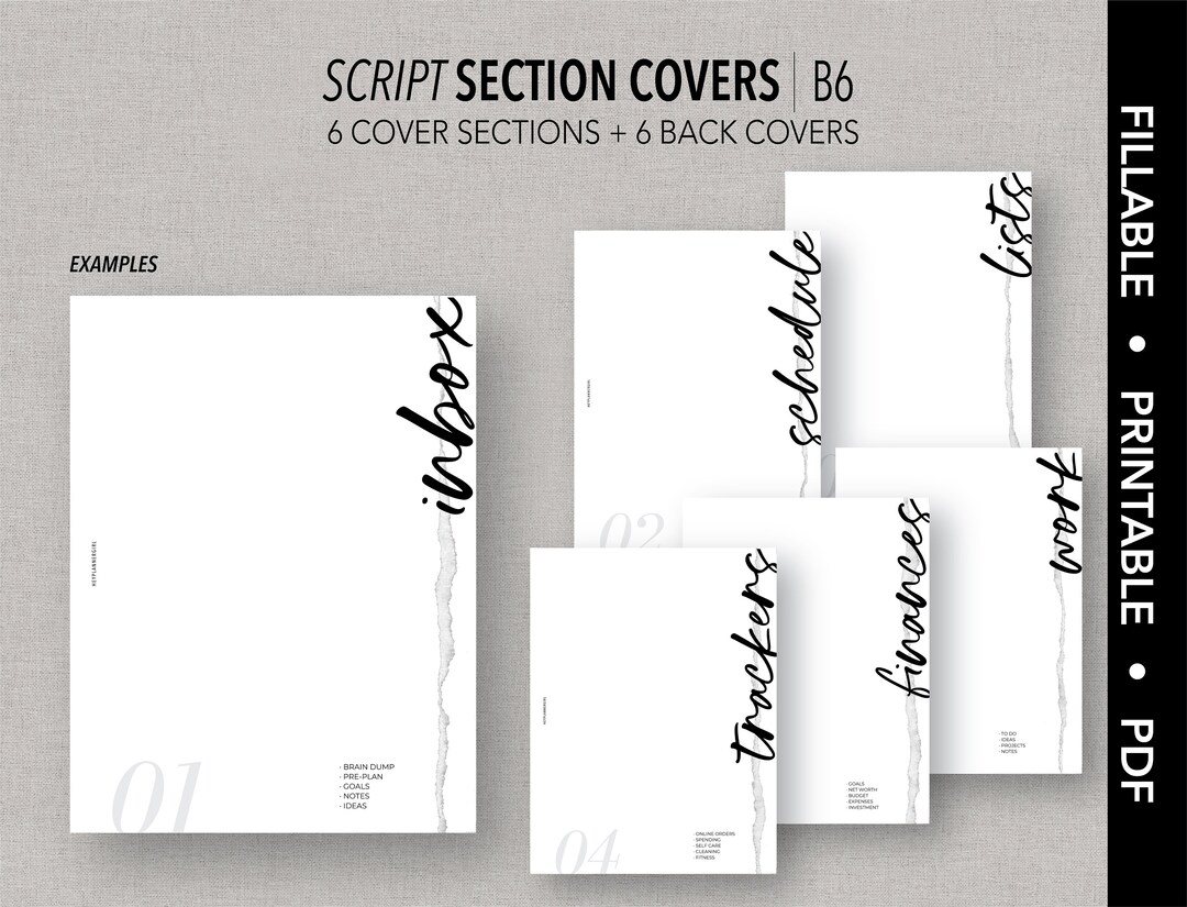 B6 *FILLABLE* {script} SECTION Covers | Fillable & Printable | 6 Cover ...