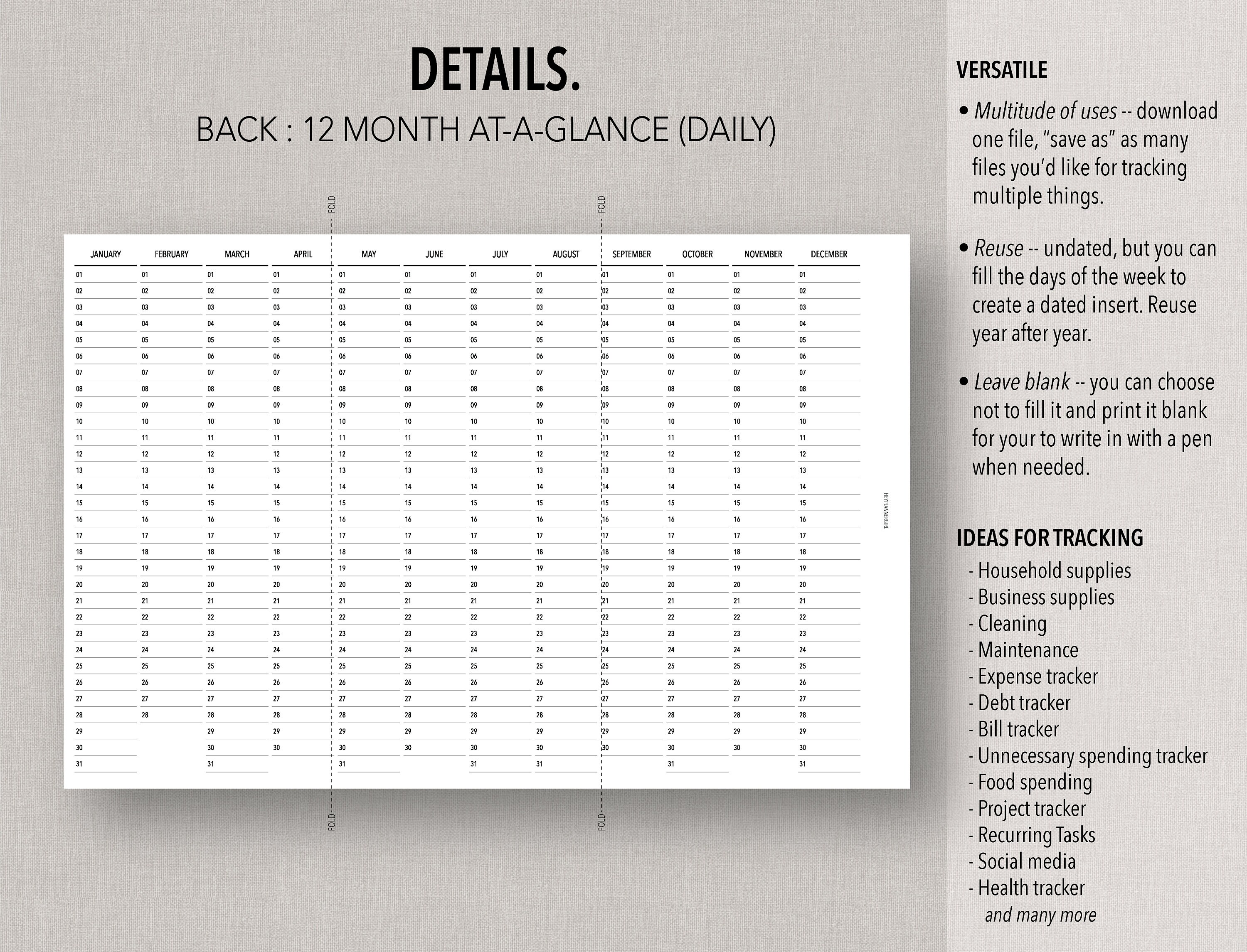 PERSONAL FILLABLE ANNUAL Tracker Fold Out Insert Fillable - Etsy Canada
