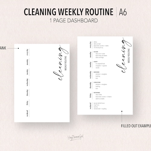 A6 FILLABLE Cleaning WEEKLY Routine Insert Fillable & - Etsy