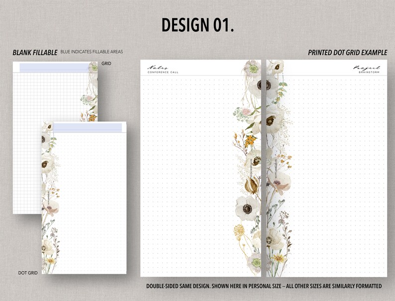 15 SIZE BUNDLE *FILLABLE* Flora Notes Bundle | Fillable & Printable | 5 ...