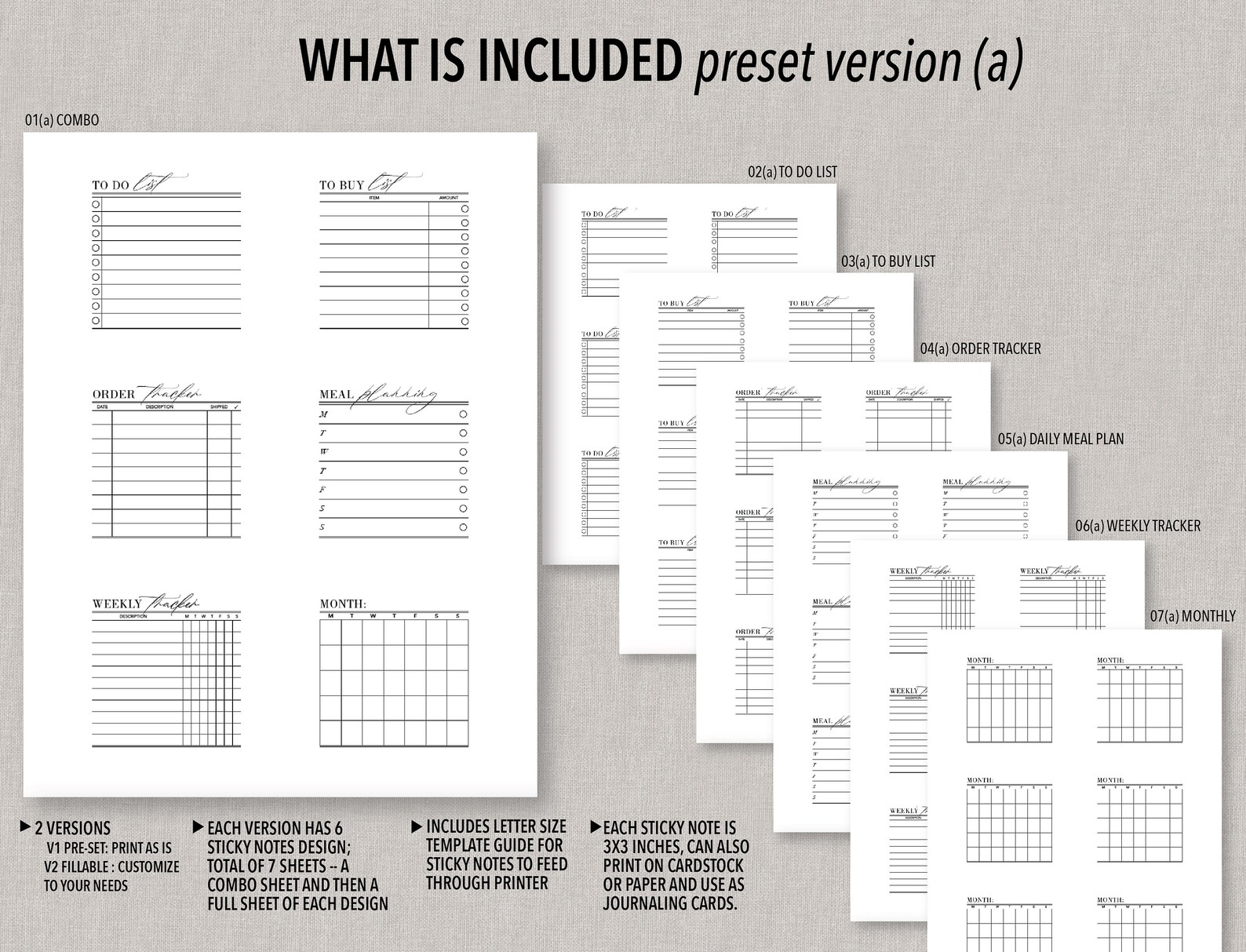 STICKY NOTES FILLABLE Minimal Bundle 2 Versions : Pre-set and Fillable ...