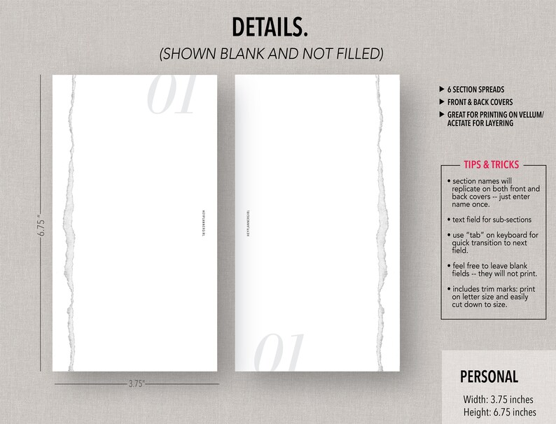 PERSONAL FILLABLE script Section Covers Fillable & - Etsy