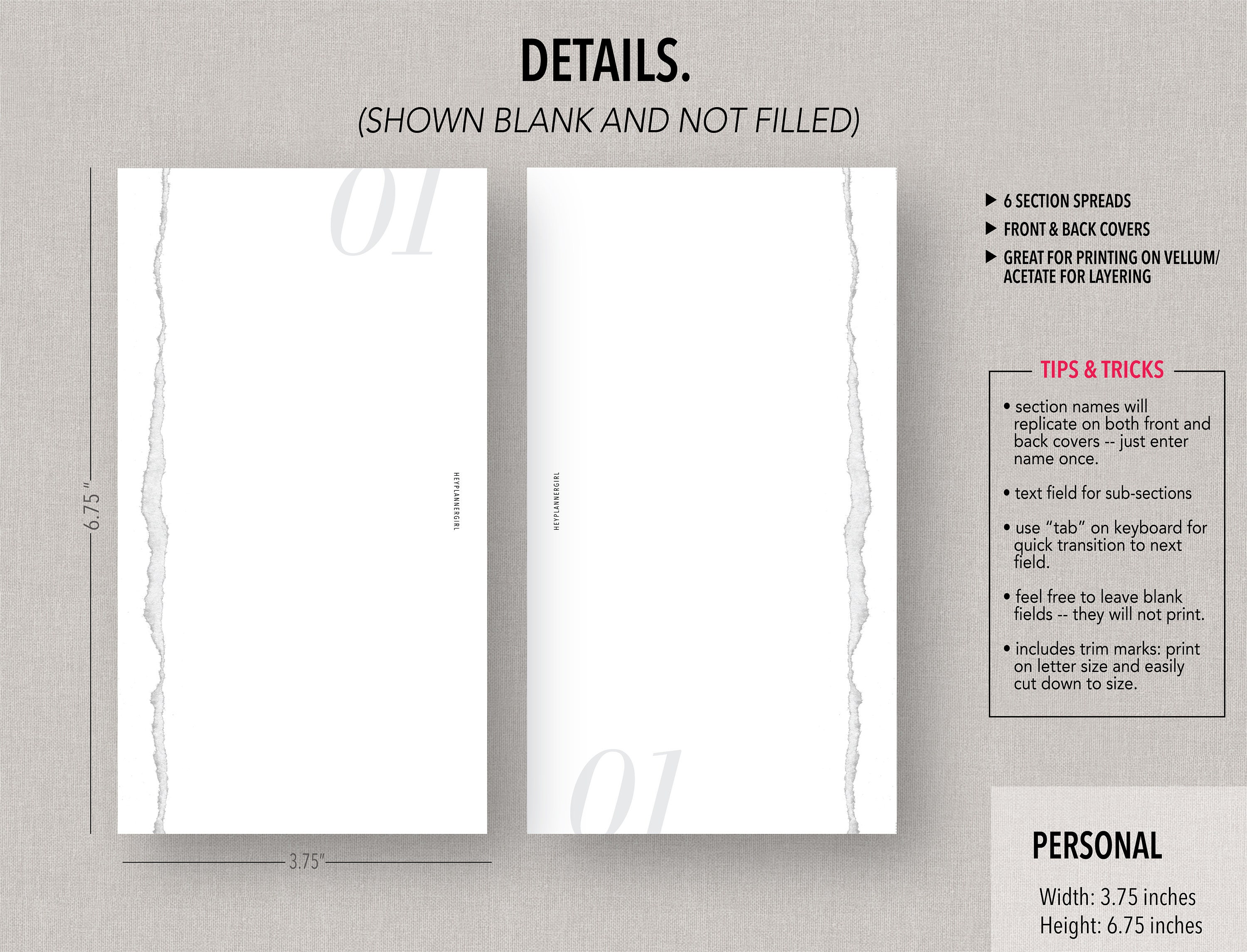 PERSONAL FILLABLE script Section Covers Fillable & - Etsy UK