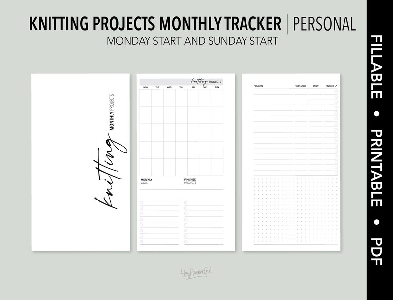 PERSONAL FILLABLE KNITTING Projects Monthly Tracker | Etsy